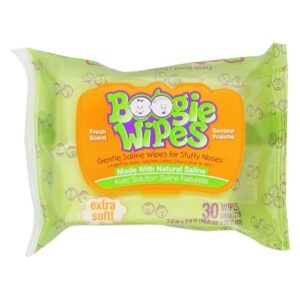 boogie wipes, fresh scent wet nose wipes for kids and baby, allergy relief, soft natural saline hand and face tissue with aloe, chamomile and vitamin e