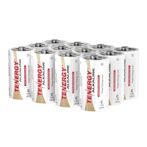 tenergy 1.5v c alkaline lr14 battery, high performance c non-rechargeable batteries for clocks, remotes, toys & electronic devices, replacement c cell batteries, 12 pack