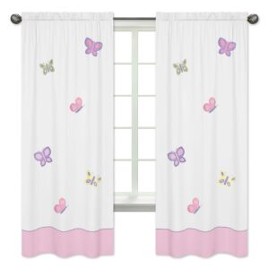 sweet jojo designs pink and purple butterfly window treatment panel - set of 2