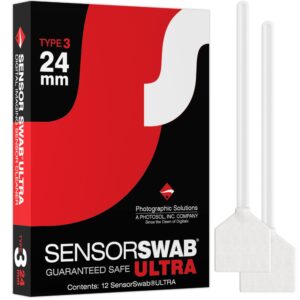 photographic solutions sensor swab ultra 24mm type-3 digital imaging sensor cleaner swabs for cleaning full frame mirrored or mirrorless cameras. sensor dust & oil remover (pack of 12)