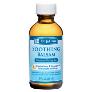 de la cruz soothing balsam (balsamo tranquilo) massage oil - no preservatives or artificial colors - made in usa - 2 fl oz