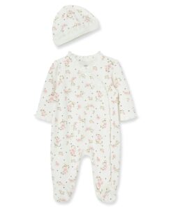 little me baby clothes & outfits - girls one piece hat & footed sleeper pajamas - 3 months, ivory rose