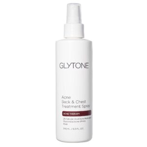 glytone acne treatment spray for back & chest - 2% salicylic acid - for body acne - quick dry, upside down pump - fragrance-free - 8 fl. oz.