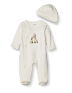 little me unisex baby 100% cotton scratch free tag 2-piece sleeper, giraffe, newborn