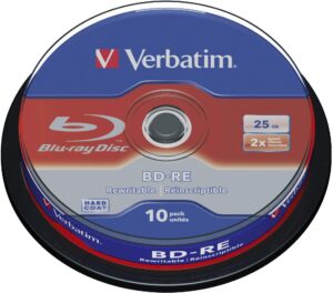 verbatim bd-re 25gb 2x with branded surface - 10pk spindle,white