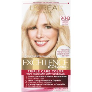 l'oreal paris excellence creme permanent triple care hair color, 9.5nb lightest natural blonde, gray coverage for up to 8 weeks, all hair types, pack of 1