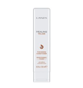 l'anza healing volume thickening conditioner, boosts shine, volume, and thickness of fine flat hair, hair thickening conditioner rich with bamboo and keratin, luxury hair care