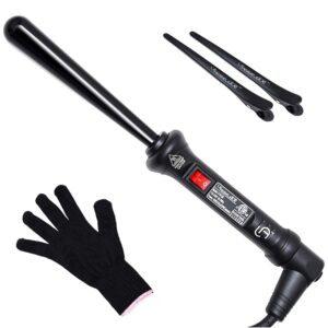 le angelique reverse tapered curling wand for a unique curly look - 1/2 to 1 inch (13-25mm) conical curler iron with glove and 2 clips | 430f instant heat | ceramic coating | dual voltage - black