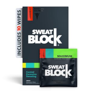 sweatblock max clinical antiperspirant for men & women | armpit anti sweat wipes for excessive sweating | block sweat for up to 7 days | 10 wipes