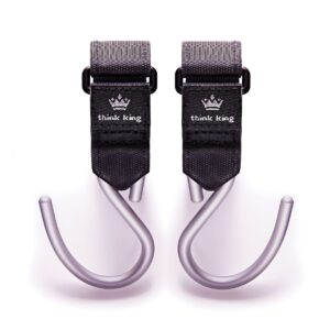 think king mighty buggy hook for stroller, wheelchair, rollator, walker, 2 pack, black/brushed aluminum, 2 count (pack of 1)