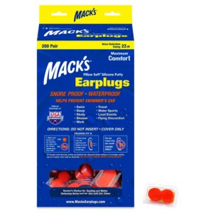 mack's pillow soft silicone earplugs - 200 pair dispenser - the original moldable silicone putty ear plugs for sleeping, snoring, swimming, travel, concerts and studying (orange) | made in usa