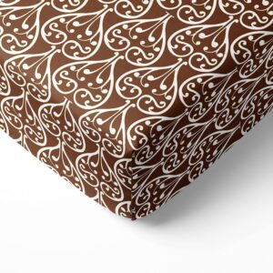 bacati - damask brown/white crib fitted sheet