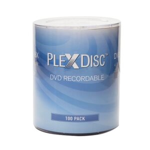 plexdisc dvd-r 4.7gb 16x branded logo recordable media disc - 100 disc (no container) ffp, writable blank dvds for movies, music, data files - blank dvd discs 100 pack