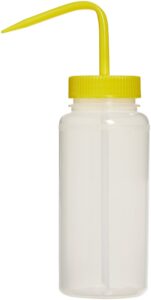 sp bel-art wide-mouth 500ml (16oz) polyethylene wash bottles; yellow polypropylene cap, 53mm closure (f11626-0500), transculent (pack of 6)