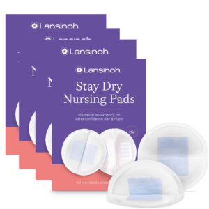 lansinoh stay dry disposable nursing pads, soft and super absorbent breast pads, breastfeeding essentials for moms, 240 count