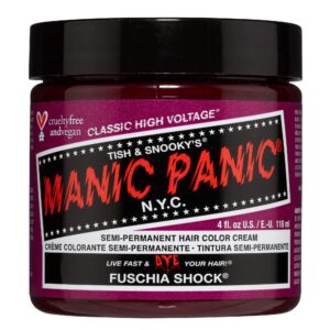 manic panic fuschia shock dark pink hair dye – classic high voltage - semi permanent deep, cool fuchsia hair dye is our darkest pink hair color with fuchsia tones – vegan, ppd and ammonia free (4oz)