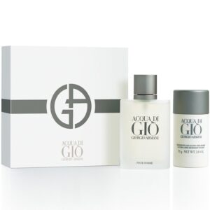 acqua di gio by giorgio armani for men 2 piece set includes: 3.4 oz eau de toilette spray + 2.6 oz deodorant stick (alcohol-free)