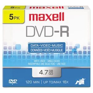 maxell dvd recordable media - dvd-r - 16x - 4.70 gb - 5 pack jewel case - 120mm - 2 hour maximum recording time