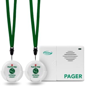 smart caregiver two call buttons & wireless caregiver pager for fall prevention and elderly assistance | caregiver call button with wearable lanyard | nurse call alert system with up to 300' range