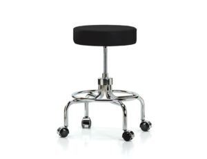 perch retro rolling exam stool with wheels for carpet or linoleum, black vinyl