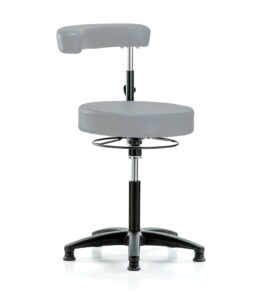 perch dental stool adjustable height with procedure arm, stationary caps, workbench height (gray vinyl)