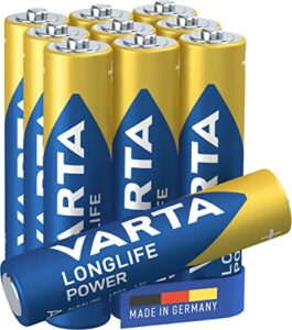 varta longlife power aaa micro lr03 alkaline battery (10-pack) - made in germany - ideal for toys, torches, controllers and other battery-powered devices