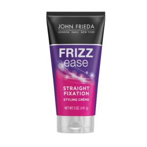 john frieda frizz ease straight fixation styling crème, straightens frizzy hair with milk protein & almond oil, sleek & frizz-free, with thermaguard heat protection against damage, 5 oz