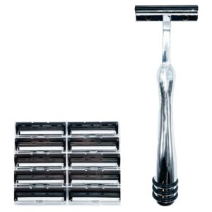 taconic shave, heavyweight all metal non-pivoting twin blade cartridge razor – compatible with gillette trac ii, personna twin, and taconic twin blade refills. -10 taconic shave cartridges included