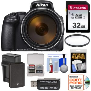 nikon coolpix p1000 4k 125x super zoom digital camera with 32gb card + battery & charger + filter kit (renewed)