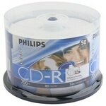 philips 50-pack cd-r white inkjet non-hub printable 80 mins 700mb 52x shrink-wrapped spindle