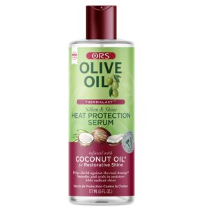 ors olive oil heat protection hair serum infused with coconut oil for restorative shine - 6 ounces (pack of 1)