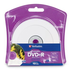 verbatim dvd+r 4.7gb 16x white inkjet printable with branded hub - 10pk blister*