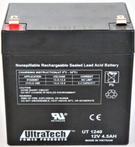 ultratech ut-1240 / ut-1250-f1 12v, 4.5ah sealed lead acid alarm battery ut1240 ut-1250-f1 iso9001