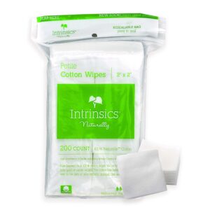 intrinsics petite cotton squares – 2"x2" 4-ply 100% pure cotton pads for makeup removal, facial cleansing, and nail care, lint-free (200 count)