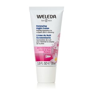 weleda renewing night face cream, 1 fluid ounce, plant rich moisturizer with wild rose, peach kernel and sweet almond oils