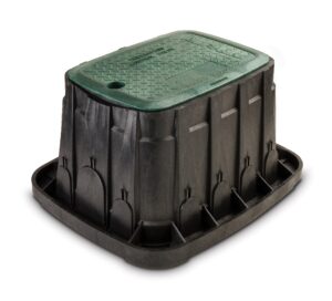 rain bird vbrec12 rectangular sprinkler valve box, black with green lid, 12" high