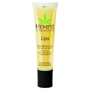 hempz herbal ultra moisturizing lip balm - lip treatment for dry cracked lips, provides hydration and nourishment for men and women - premium, 100% pure natural hemp seed oil - .44 oz