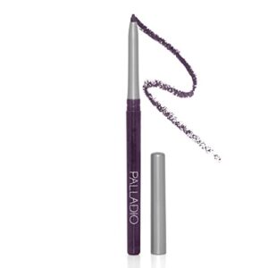 palladio retractable waterproof eyeliner, richly pigmented color and creamy, slip twist up pencil eye liner, smudge proof long lasting application, all day wear, no sharpener required, exotic plum