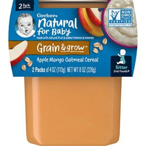 gerber baby food 2nd foods, mixed cereal, apples & mangos with rice cereal puree, 4 ounce tubs, 2-pack