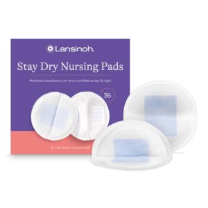 lansinoh stay dry disposable nursing pads, soft and super absorbent breast pads, breastfeeding essentials for moms, 36 count