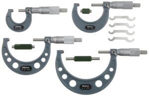 mitutoyo 103-930 outside micrometer set with standards, ratchet stop, 0-4" range, 0.001" graduation (4 piece set)