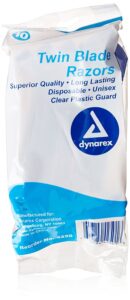 dynarex dynacare twin blade razors, disposable unisex razor with two blades provides smooth, close shave, ideal for use prior to procedures or tattoos, blue, 1 box of 50 twin blade razors