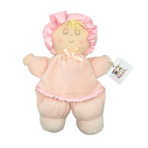 genius baby toys my first baby doll, super soft and cuddly, vintage classic style with pink dress and yellow hair, ideal new baby gift or baby shower present