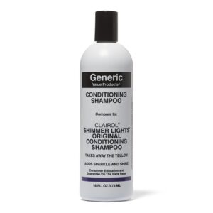 generic value products conditioning purple shampoo, tones down brassiness, brightens and refreshes faded highlights, removes yellow tones, 16 oz