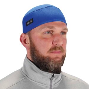 ergodyne chill its 6630 skull cap, lined with terry cloth sweatband, sweat wicking, blue