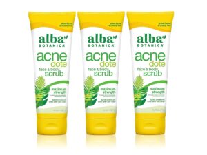 alba botanica acnedote face & body scrub, maximum strength 8 oz ( pack of 3)