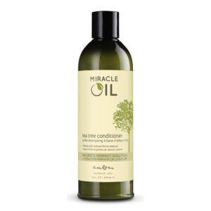 earthly body miracle oil tea tree conditioner, 16 oz. - detangles, tames frizz & nourishes roots - tea tree, hemp seed, argan & eucalyptus oils - 100% vegan, cruelty free