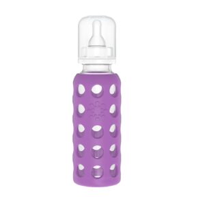 lifefactory 9-ounce bpa-free glass baby bottle with protective silicone sleeve and stage 2 nipple, grape