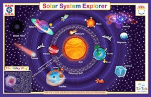 tot talk solar system educational placemat for kids – made in usa – durable, double-sided, space learning placemat with planet facts & quizzes – waterproof, wipeable, 17.5” x 11.5”