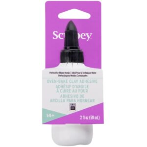 sculpey oven bake clay adhesive, non toxic, 2 fl oz. bottle with precise flow twist cap. great for gluing polymer clay to itself and porous surfaces.